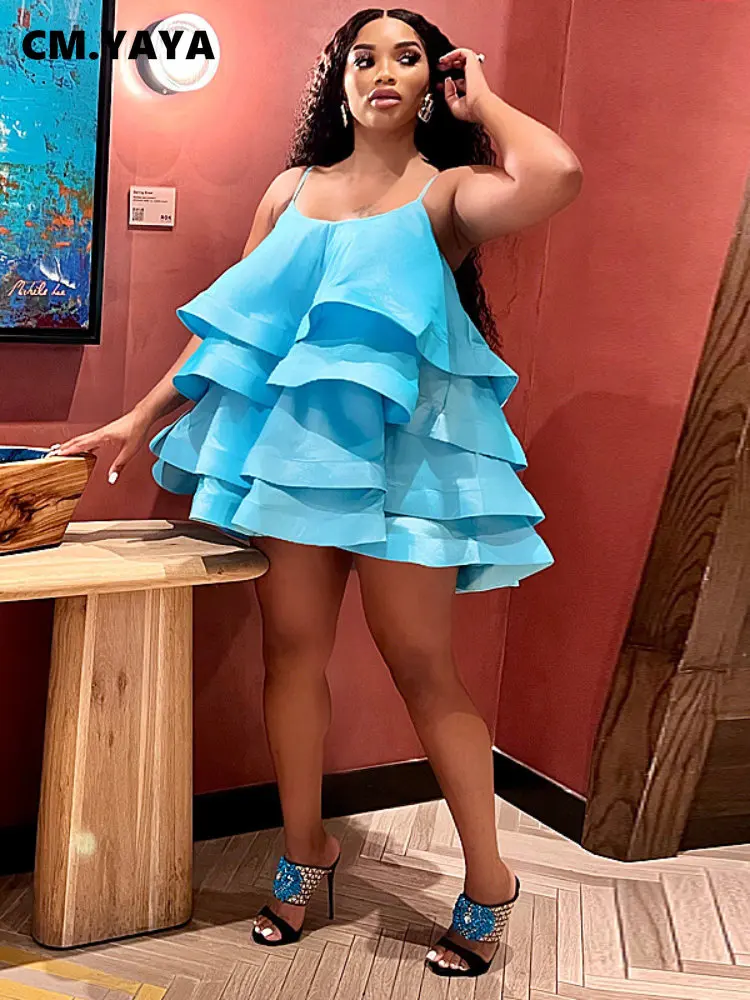 CM-YAYA-Women-Spaghetti-Strap-Tierred-Big-Swing-Sleeveless-Ball-Gown-Mini-Dress-2023-Vintage ...