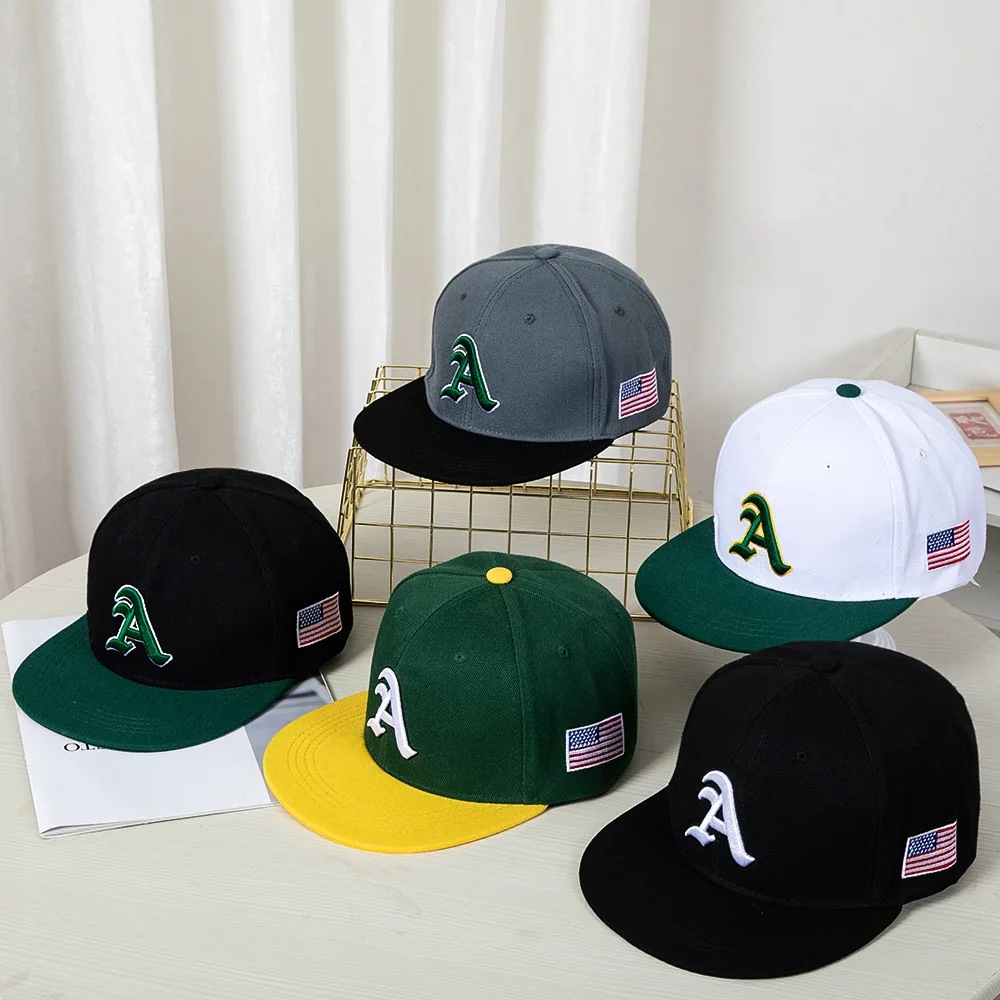 Hip-Hop-Hats-Flat-Brim-Baseball-Cap-Color-Block-A-letter-Embroidery ...