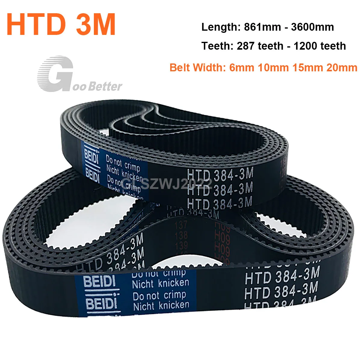 HTD 3M Rubber Timing Belt Length 861mm - 3600mm Width 6 10 15 20mm ...