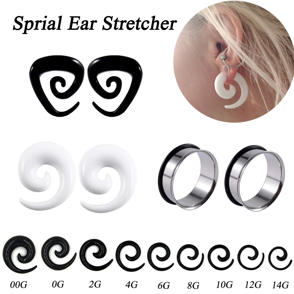 1Pair Black Triangle Acrylic Spiral Ear Stretching Taper Piercing Round ...
