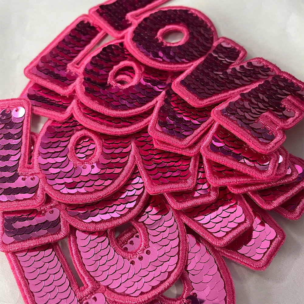 3Pcs Pink LOVE Letter Embroidery Patch Sequin Sticker Patches For ...