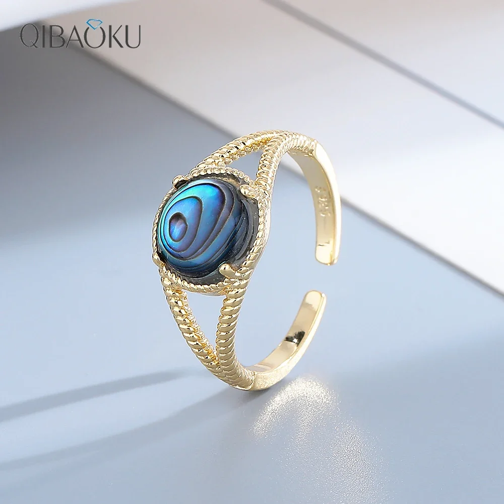 Rectangle Moon Shape Silver Ring Yellow White Shell Wedding Ring Gift ...