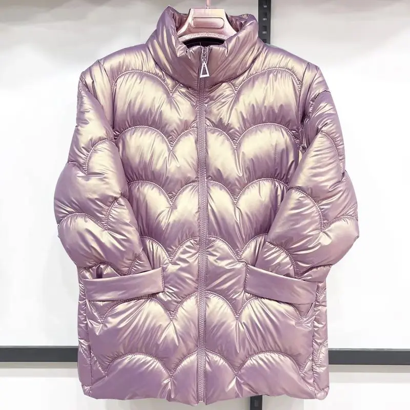 Fashion-Women-Bright-Pink-Jacket-Winter-Warm-Coats-Shiny-Parkas-Zipper ...