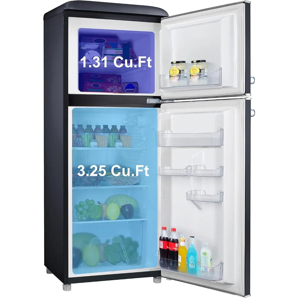 GLR46TBKER Retro Compact Refrigerator with Freezer Mini Fridge with Dual Door, Adjustable ...
