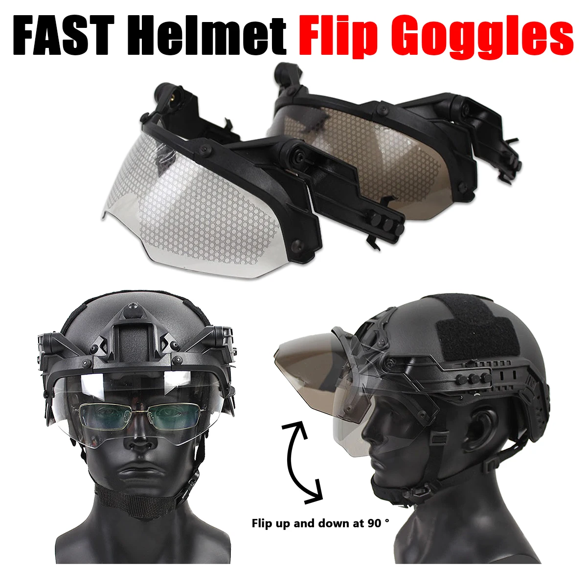 Adjustable Tactical FAST Helmet Flip Goggles Airsoft Paintball MICH ...
