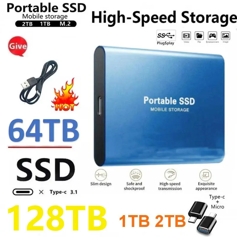 SSD portátil 500GB/2TB Interface USB/Tipo-C de alta capacidade Mini Disco Rígido Externo de alta ...