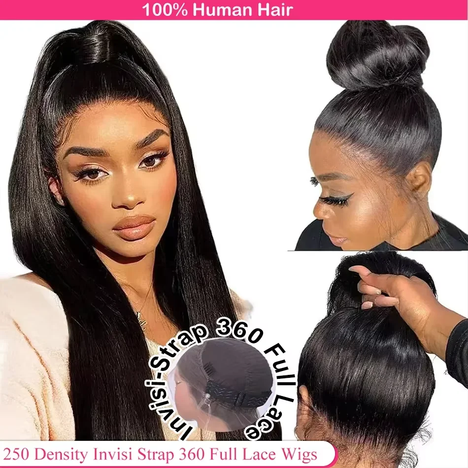 360 Full Lace Front Invisi-Drawstring Wigs Human Hair Glueless Wigs Pre ...