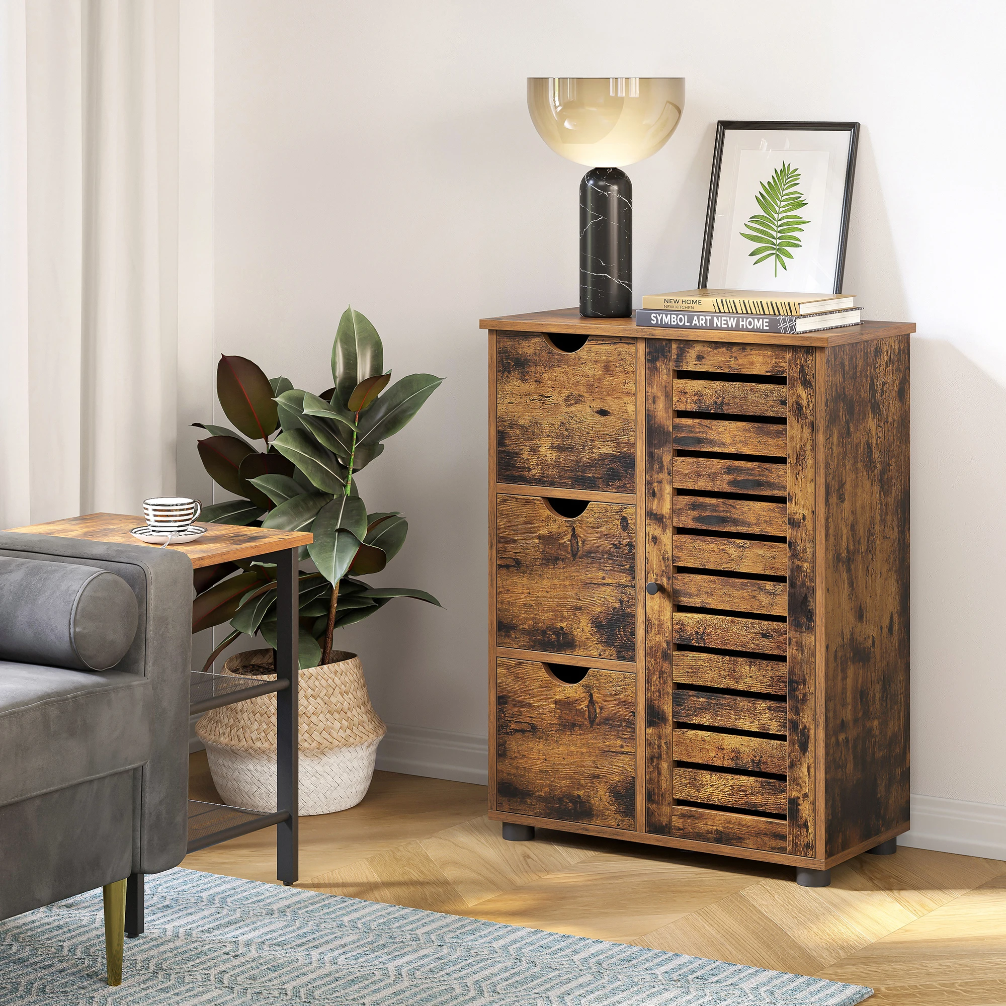 VASAGLE Bathroom Floor Cabinet, Wooden Storage Unit with 3 Drawers ...