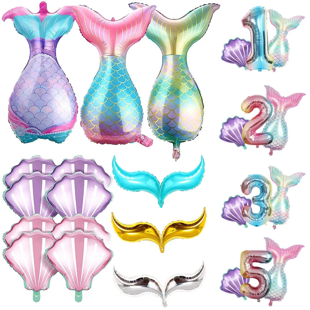2-Pcs-Lovely-Mermaid-Tail-Mylar-Foil-Balloons-Sea-Shells-Balloon ...