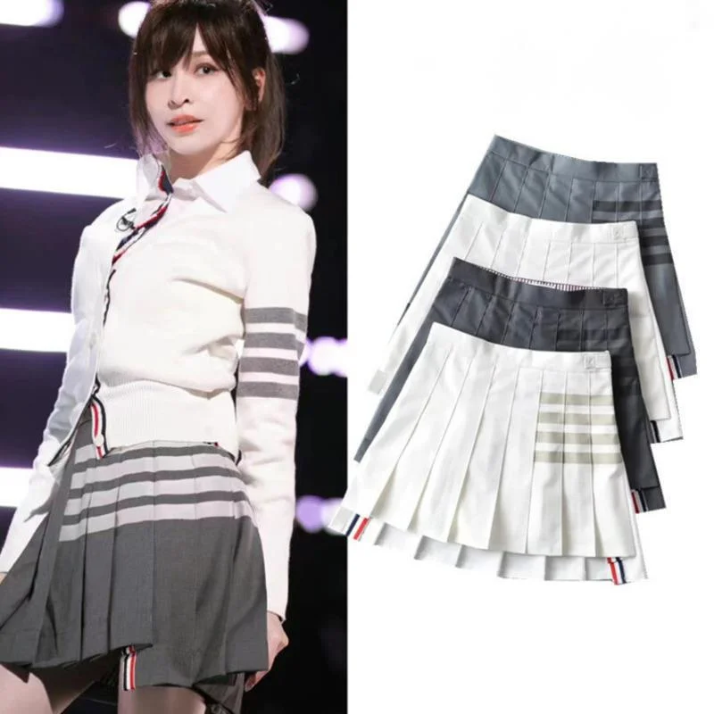 하라주쿠 프레피 스커트 한국 스타일 패션 Tb 하이웨이스트 여성 플리츠 스커트 상큼하고 달콤한 신디 왕스 스타일 스트라이프 스커트 Aliexpress