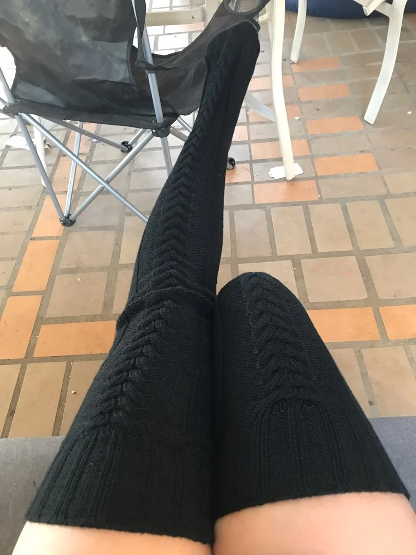 Thigh High Stockings Womens Winter Warm Ladies Girls Black White Over ...