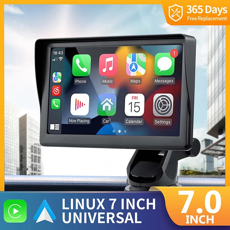 R￡dio universal multim￭dia, reprodutor de v￭deo sem fio, Apple Carplay, com fio Android, tela de ...