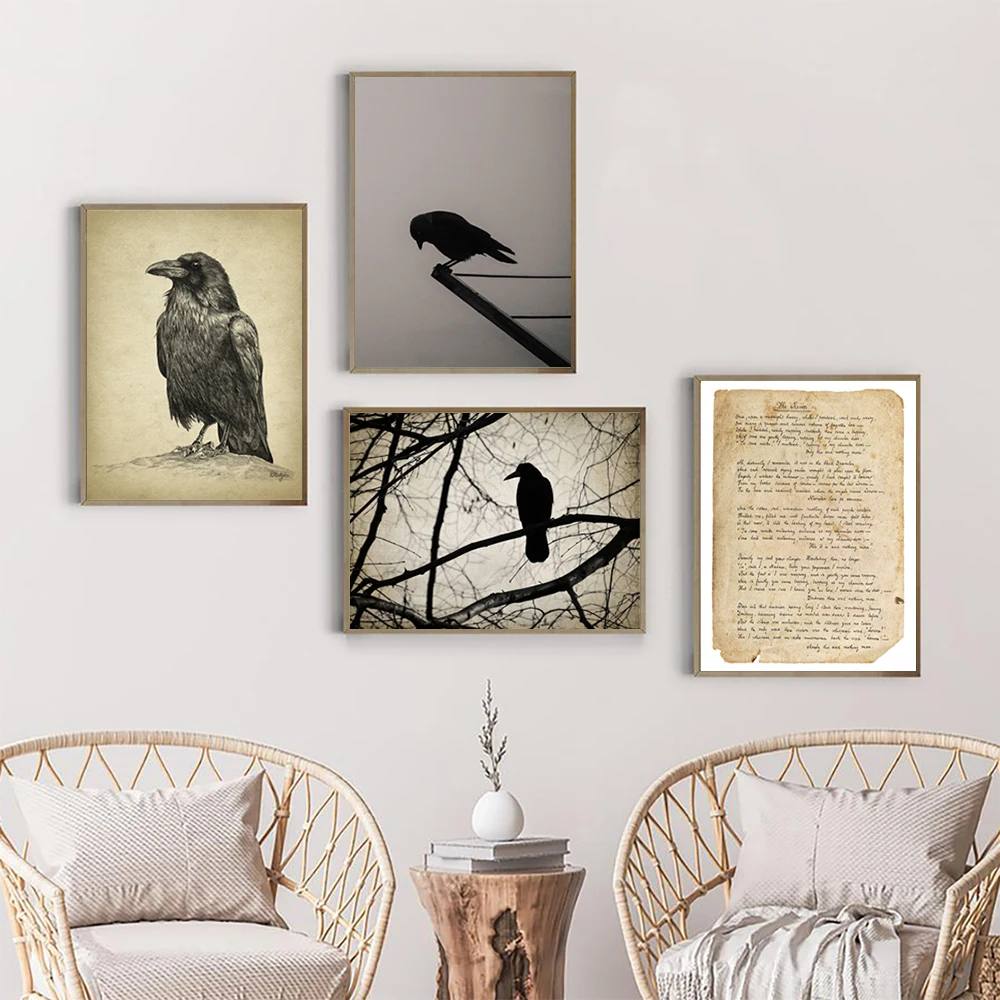 Vintage Raven Art Print The Raven Edgar Allan Poe Poem Poster Gothic ...