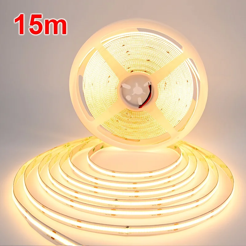 15m/roll Ultra long COB LED Strip Light 360 LEDs/m High Density Flexible Tape Ribbon RA90 Led ...
