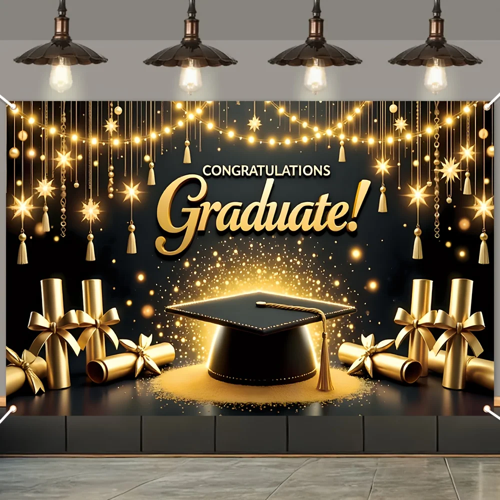 1 shiny gold graduation celebration background cloth decoration banner ...