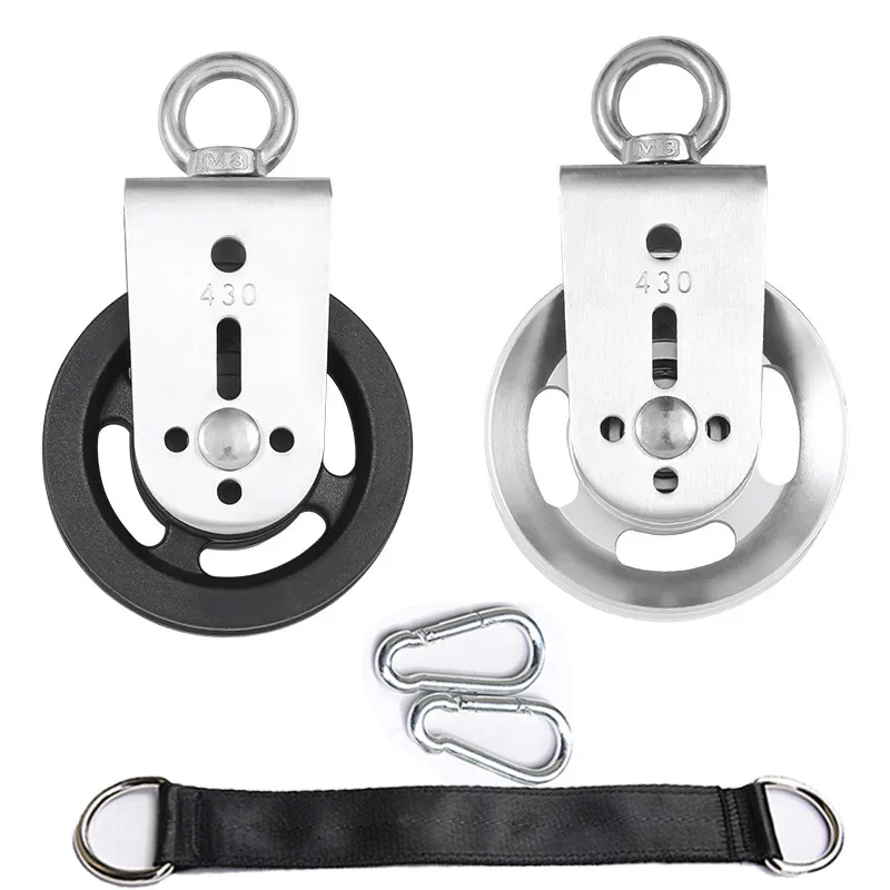 Gym-Pulley-Strap-Carabiners-Kit-Aluminum-Alloy-or-Nylon-Pulleys-Fitness ...