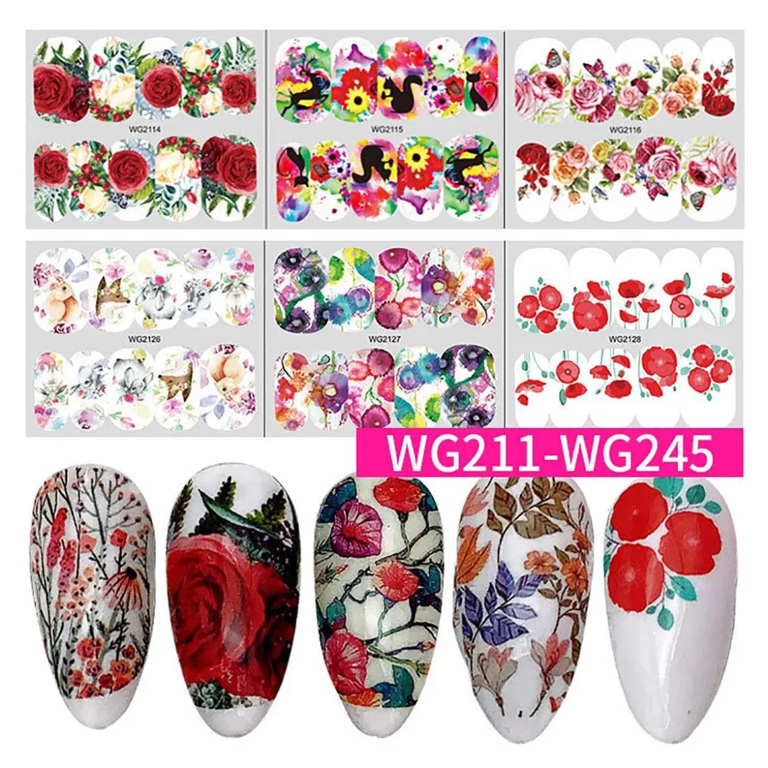 New-Nail-Sticker-Blossom-Flower-Nail-Water-Stickers-Butterfly-Rose ...
