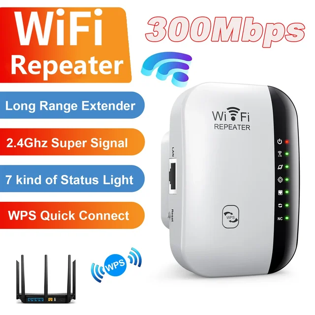Wireless WiFi Repeater 300Mbps WiFi Extender Amplifier Booster Router ...