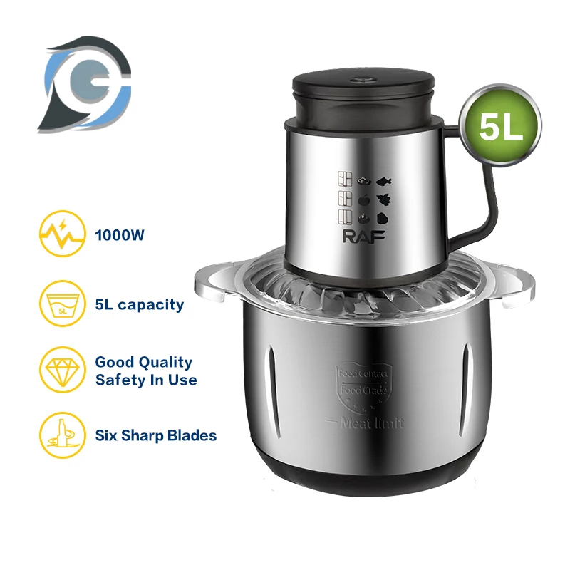 EXSAMO 2L/5L Large Capacity 1000W Electric Food Processor Chopper Two ...