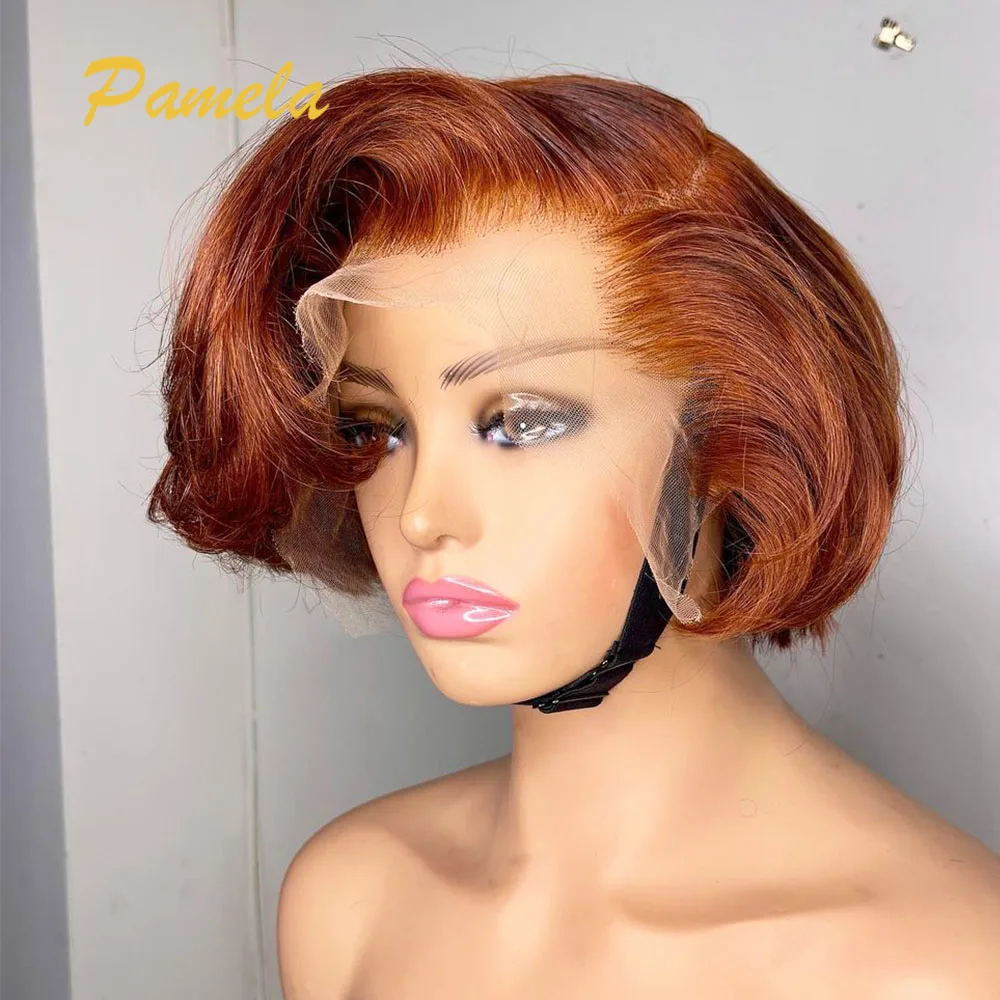 13x4 Pixie Cut Short Bob Ginger Orange Human Hair Lace Front Wigs ...