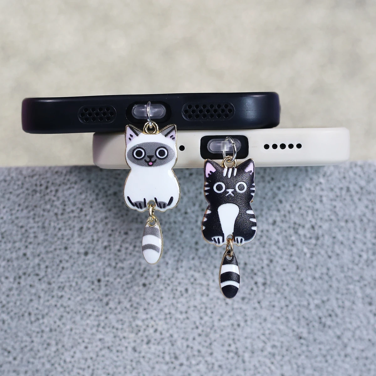 Phone-dust-plug-cute-cat-black-and-white-movable-tail-phone-accessory ...