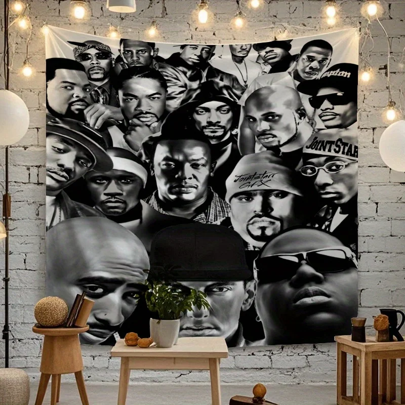 Hip-Hop Culture Wall Tapestry with Iconic Rap Portraits Fabric Collage ...