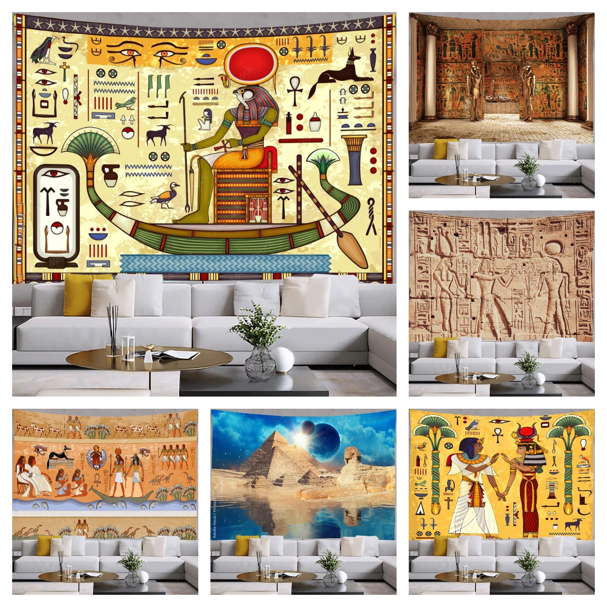 Ancient-Egyptian-Tapestry-Wall-Hanging-Hieroglyphic-Carvings-Boho-Room ...