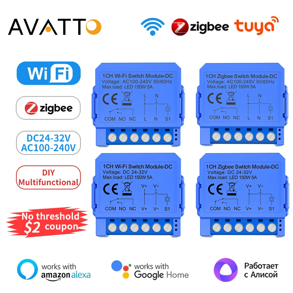AVATTO-Tuya-WiFi-ZigBee-Smart-Switch-Module-DC-24-32V-AC-100-240V-Dry ...