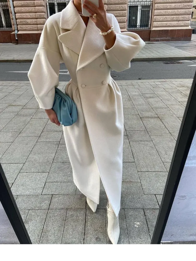 Elegant-Solid-Woolen-Blend-Overcoat-Women-Lapel-Double-Breasted-Long ...