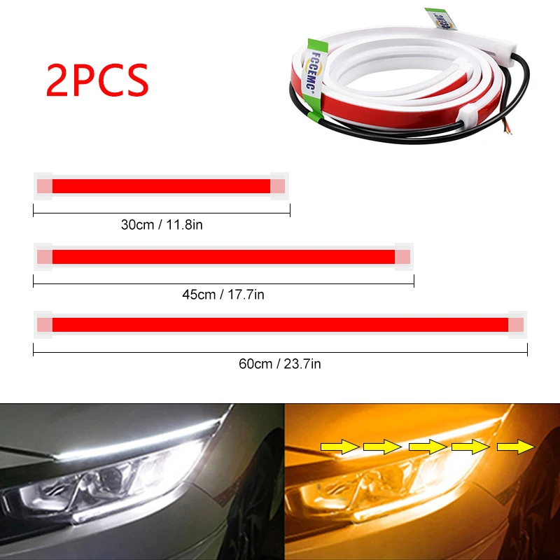 2x-12V-Newest-LED-DRL-Car-Daytime-Running-Light-Flexible-With-Start ...