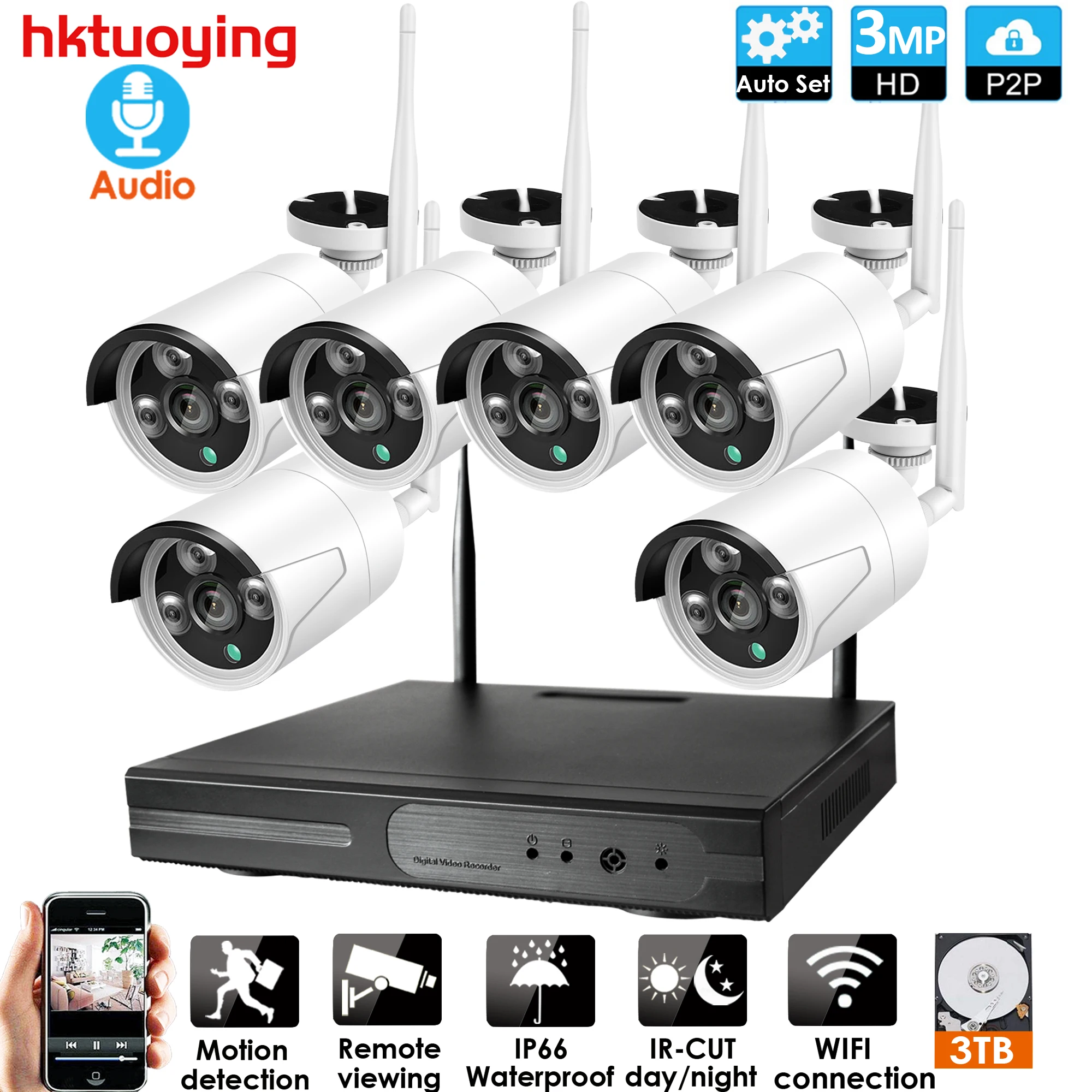 Plug-and-Play-6CH-Audio-3MP-HD-Wireless-NVR-Kit-P2P-Indoor-Outdoor-IR ...