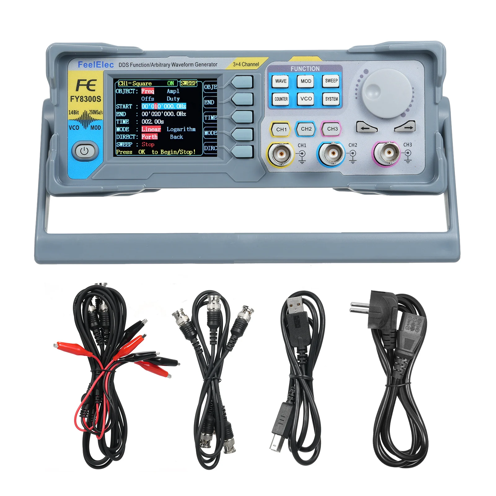 FeelElec-FY8300S-60-40-20MHz-3-Channel-Arbitrary-Waveform-Signal-Generator-4-TTL-Level-Outputs ...