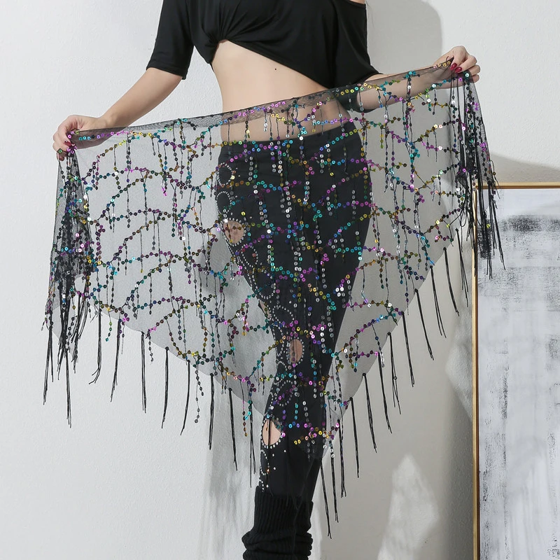 Belly Dance Hip Scarf Sequin Tassel Dynamic Triangle Scarf Waist Chain ...