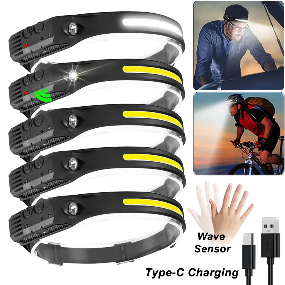 Led-Headlamp-Sensor-COB-LED-Head-Flashlight-USB-Rechargeable-Head-Torch ...