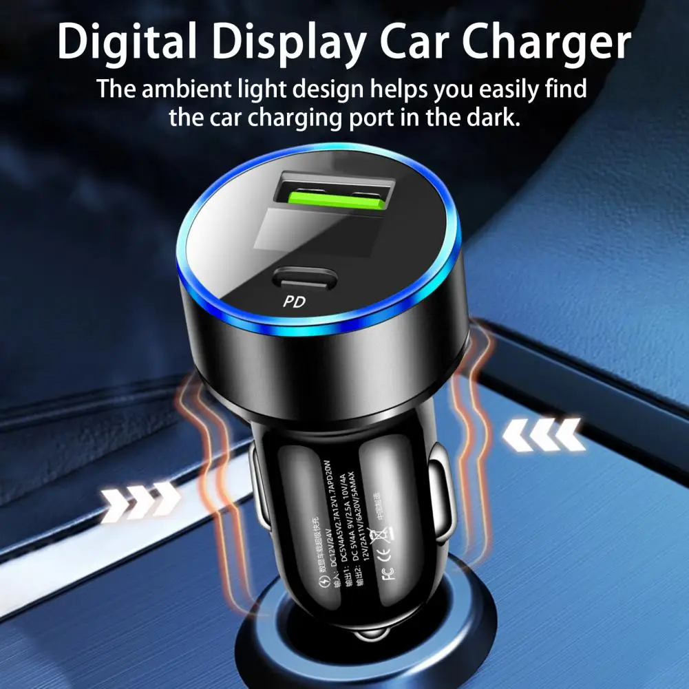 Dual-USB-Car-Charger-Adapter-Digital-Display-Plug-and-Play-20W-Type-C ...