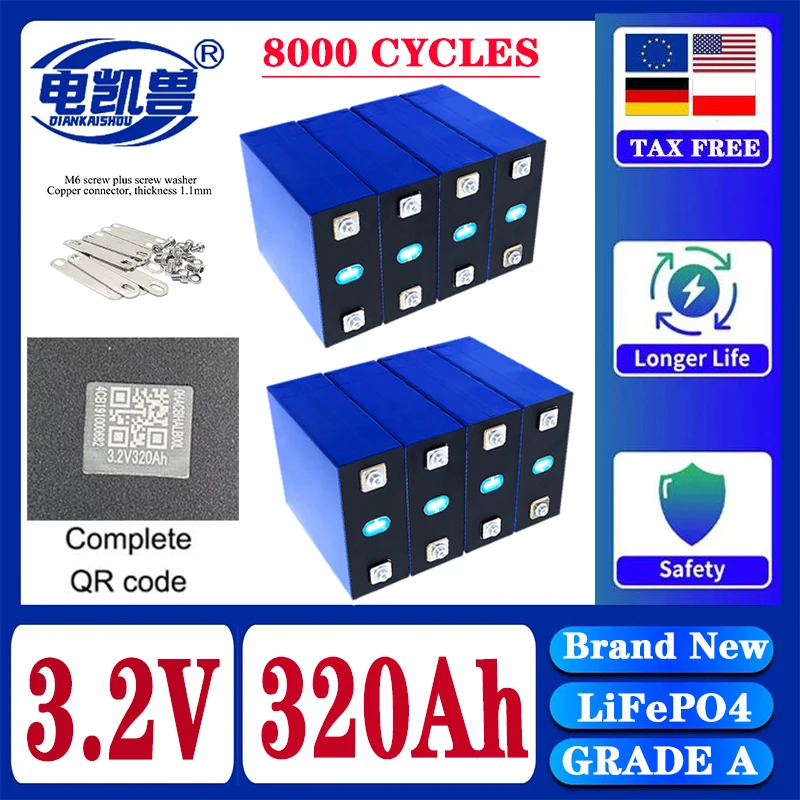 New-3-2V-320Ah-8000-cycle-lithium-iron-phosphate-rechargeable-battery ...