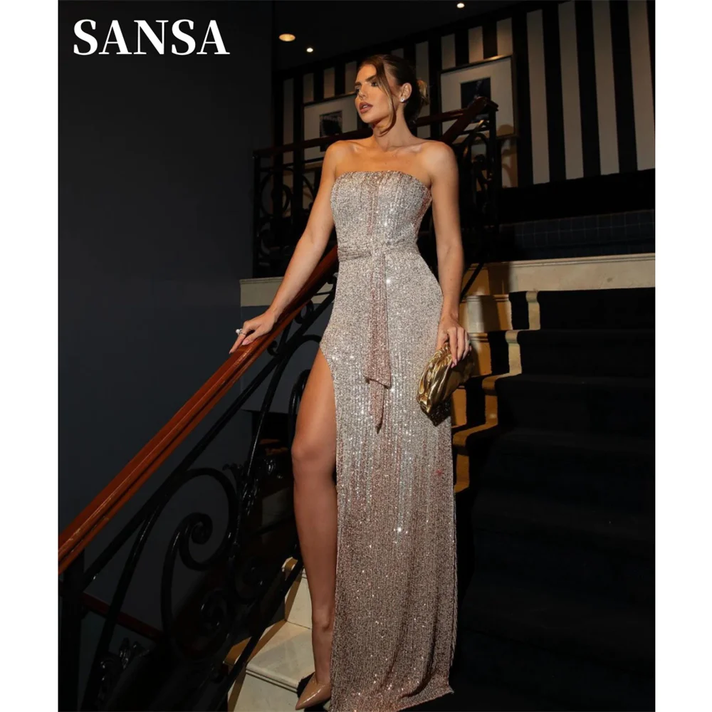 Sansa-Shiny-Strapless-Mermaid-Side-High-Split-Vestidos-De-Noche-Elegant ...