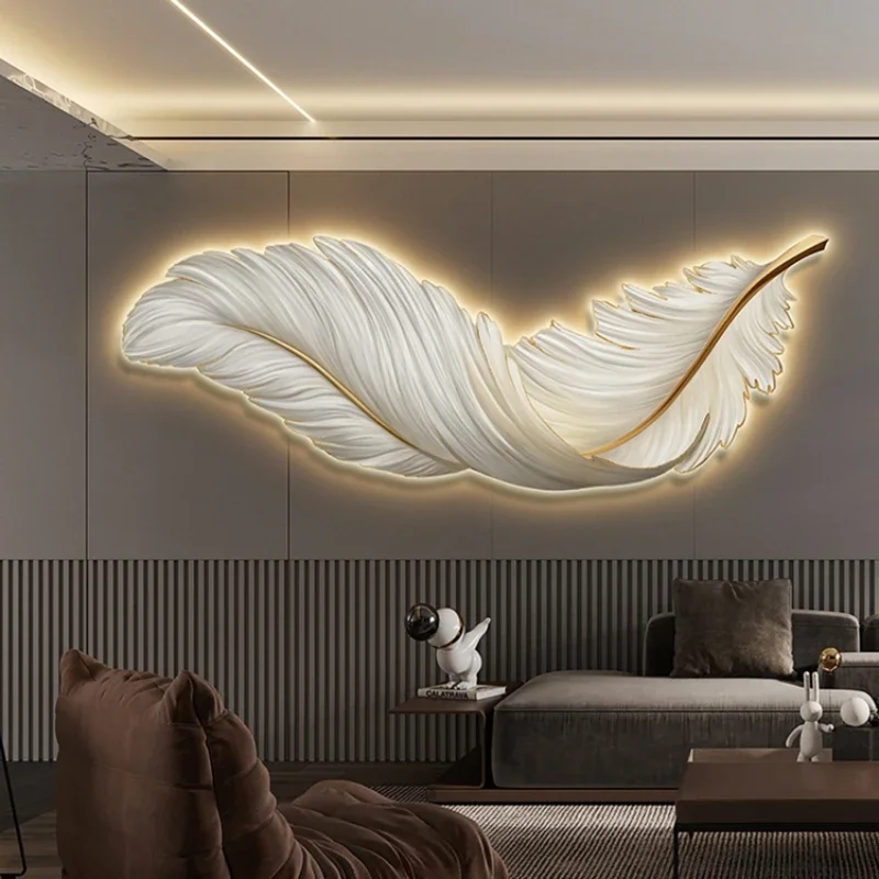 led-with-light-light-feather-decorative-painting-background-wall ...
