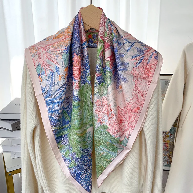 18mm 100% Silk Scaf Wraps Double Sided Printing Womens Fashion Elegant ...