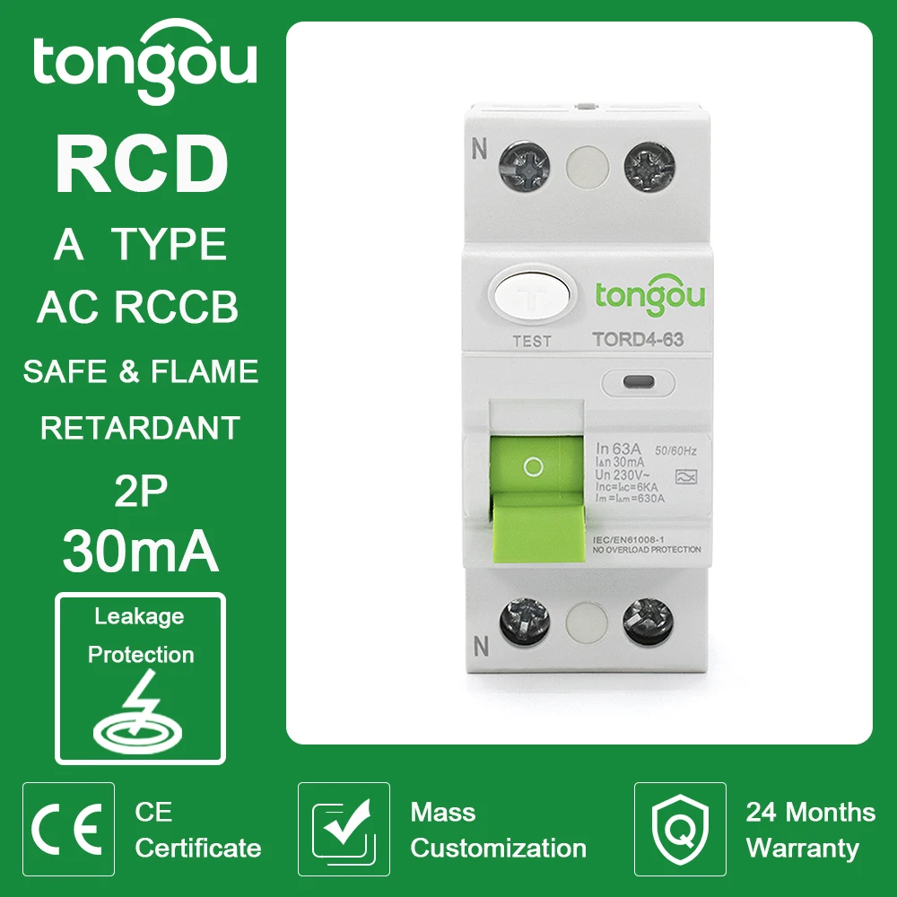 Type A RCD 2P 16A 63A 30mA 6KA RCCB 230V Electromagnetic Residual ...