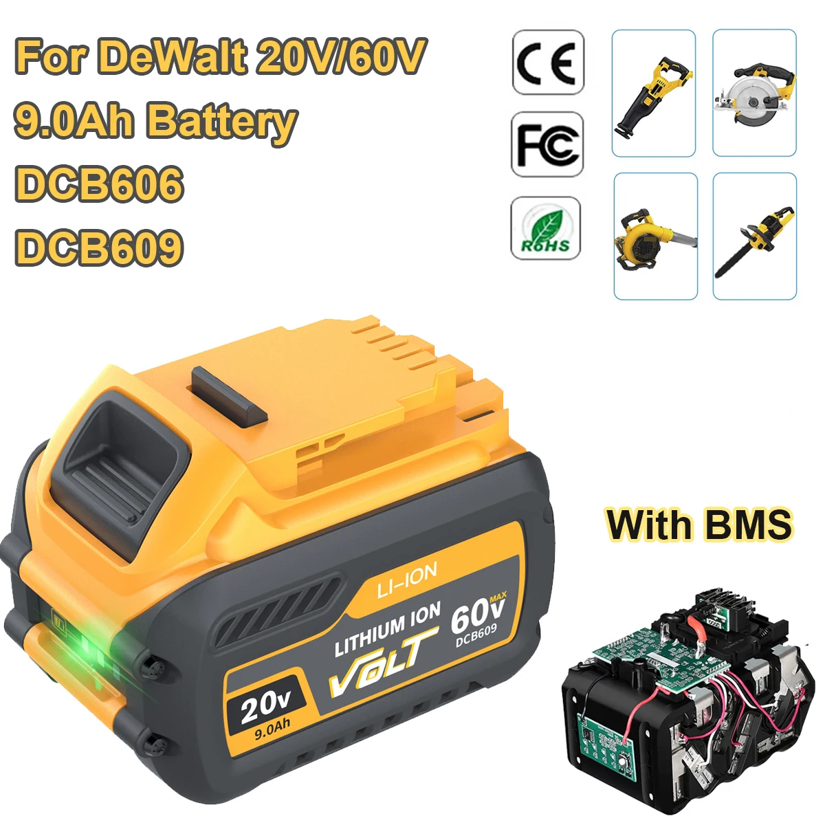 9000mAh Battery For Dewalt FlexVolt 60V 20V Battery Replacement ...