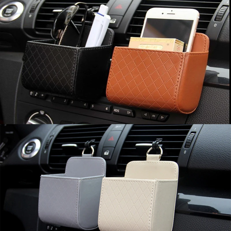 Car Storage Bag Air Vent Dashboard Tidy Hanging Leather Organizer Box ...