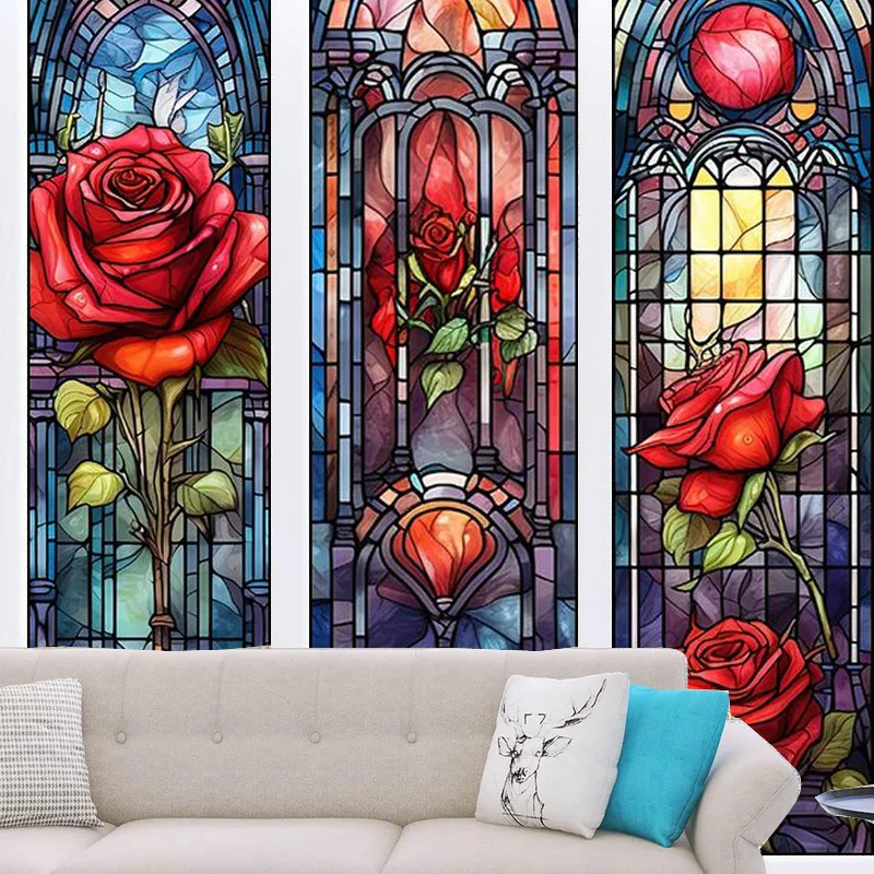 Privacy-Windows-Film-Rose-Stained-Glass-Window-Door-Stickers-No-Glue ...