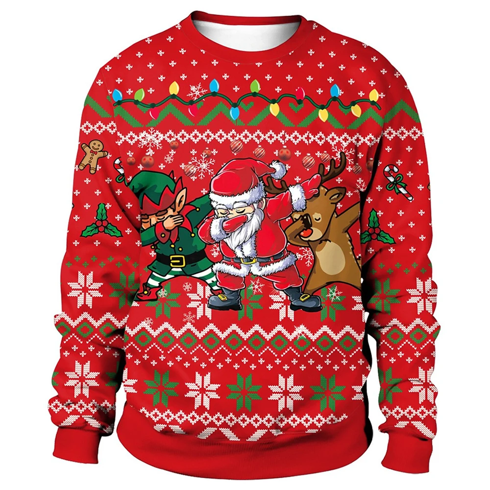 Christmas Pullovers Sweaters for Men Christmas Reindeer 3D Printed O ...