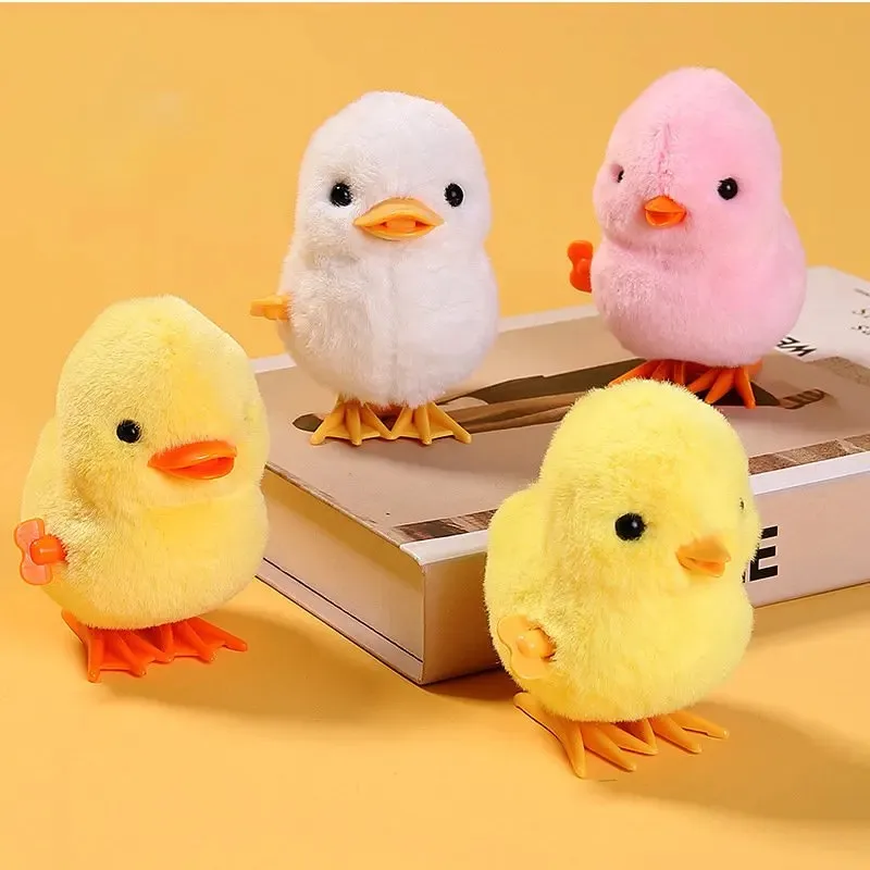 Kawaii-Yellow-Jumping-Chicken-Plush-Toys-Moveable-Chain-Winding-Soft ...