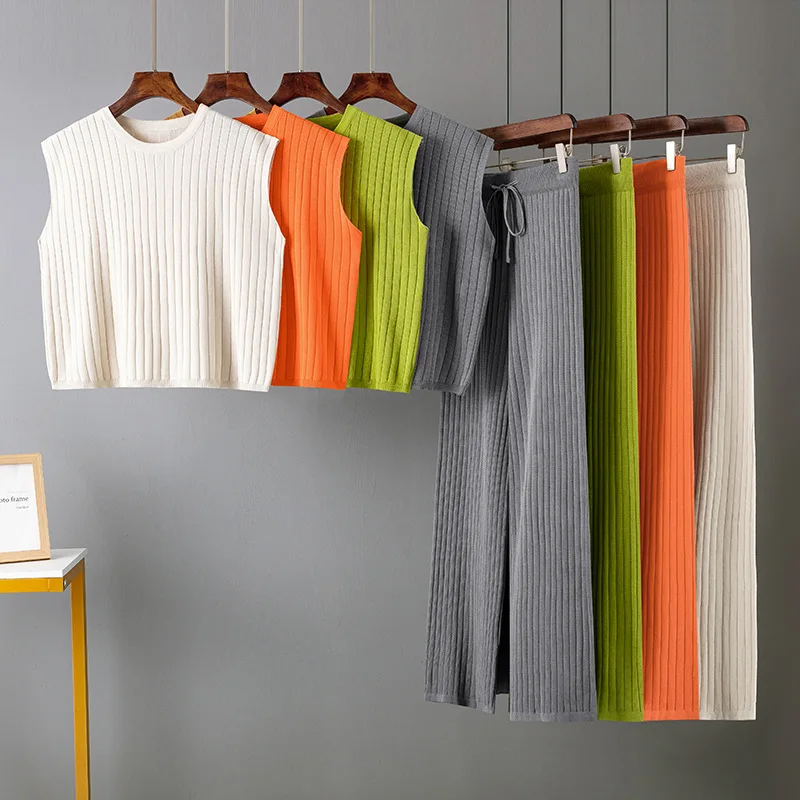 HLBCBG-2-Piece-Knitting-Sets-for-Women-Sleeveless-Pants-Korean-Fashion ...