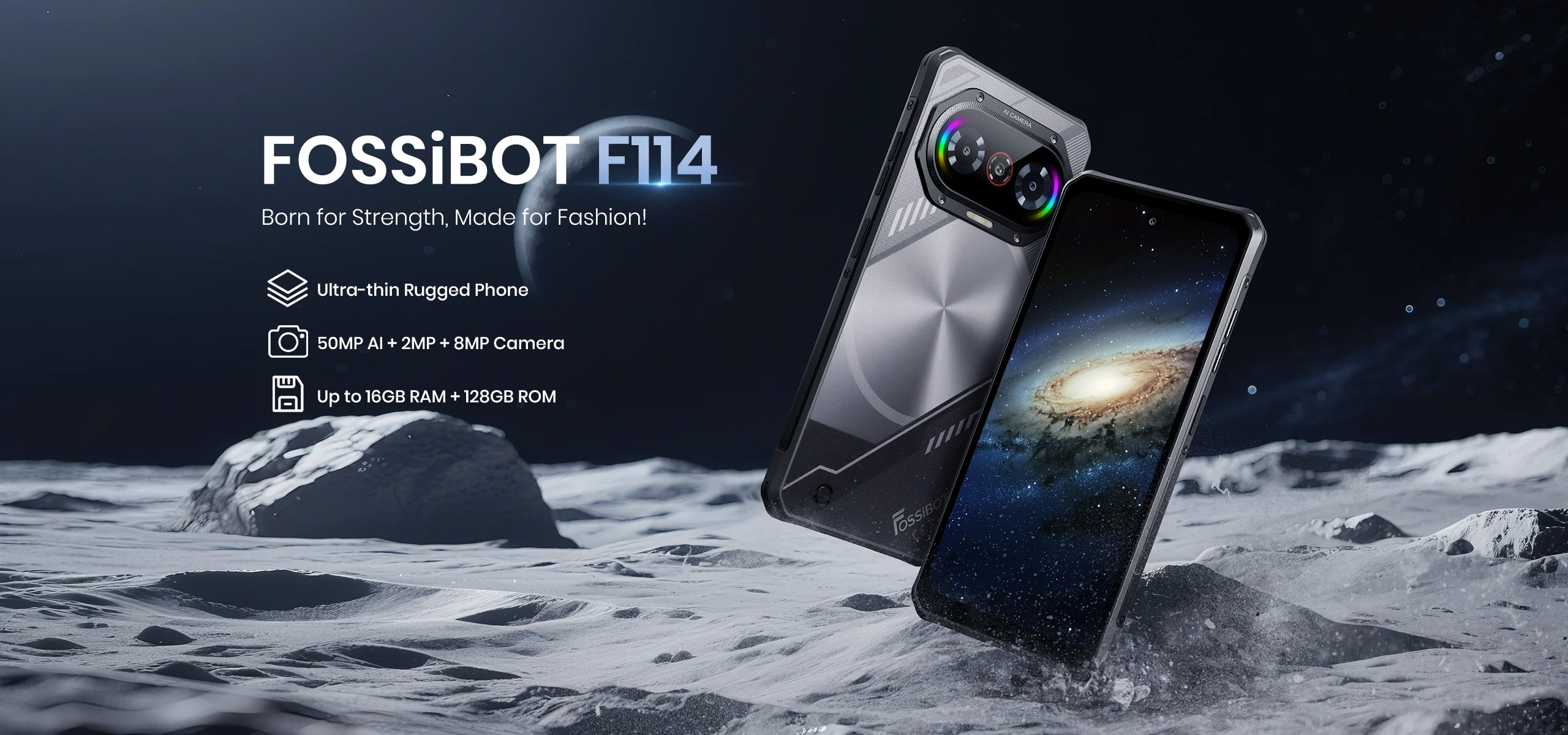 2025 NEW Fossibot F114 Ultra-thin Rugged Phone Unisoc T615 4G 4GB RAM+128GB ROM 50MP AI Camera ...