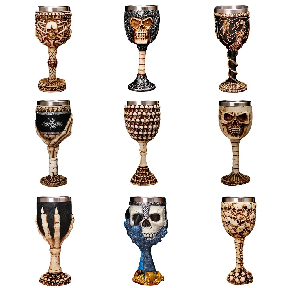 Creative 3D Skull Goblet Bowl Resin Stainless Steel Double Layer Red ...