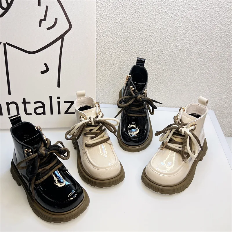 Platform Girls Boots Boys Patent Leather Children Winter Snow Shoes ...