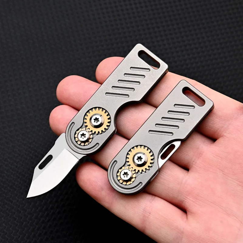Titanium-Alloy-Handle-Gear-Folding-Knife-Mini-Keychain-Pocket-Knife ...